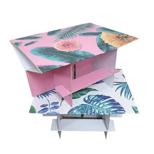 [Box Partner] foldable table (white palm/pink palm) corrugated paper ...