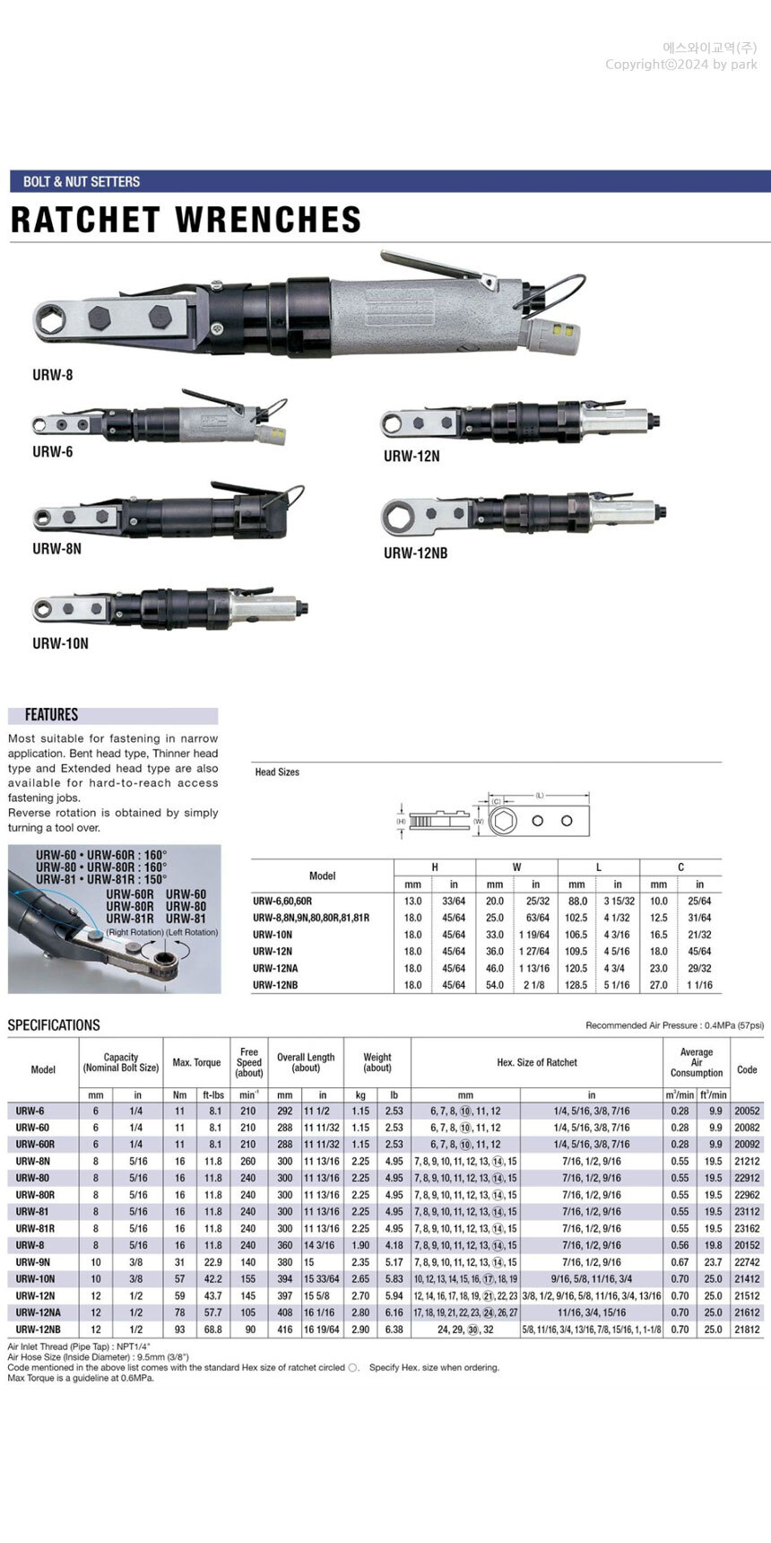URYU AIR RATCHET WRENCHES URW-6